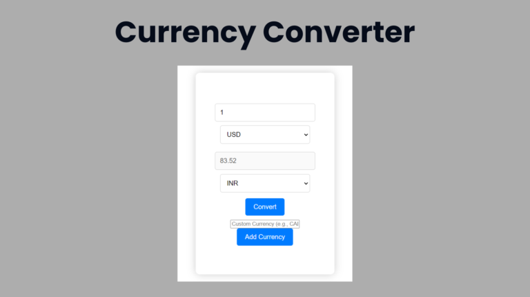 Currency Converter Using Html Css And Javascript