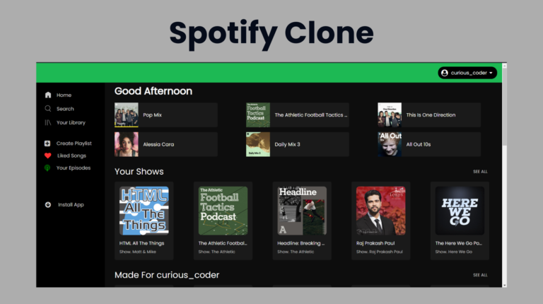 Spotify Clone Using Html Css And Javascript Source Code